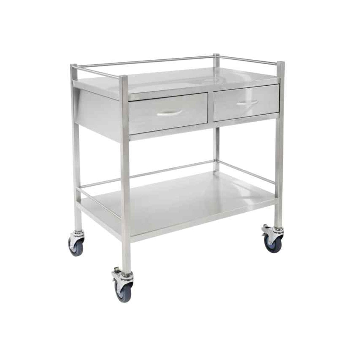 Stainless Steel Trolley Large Double Shelf Including Two Drawers
